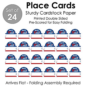Big Dot of Happiness Firecracker 4th of July - Red, White and Royal Blue Party Tent Buffet Card - Table Setting Name Place Cards - Set of 24