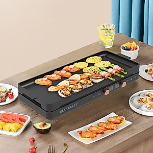 Induction Cooktop 2 Burner with Removable Cast Iron Griddle Pan Non-Stic,Portable Double Induction Cooktop with Timer&Digital Temperature Control,Black