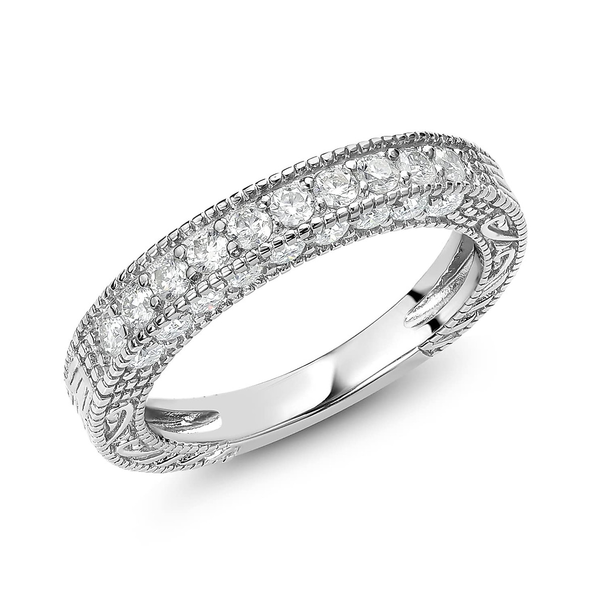 Gem Stone King 925 Sterling Silver Created Moissanite Filigree Style Wedding Band Ring For Women (1.06 Cttw, 3.5MM Width, Size 8)