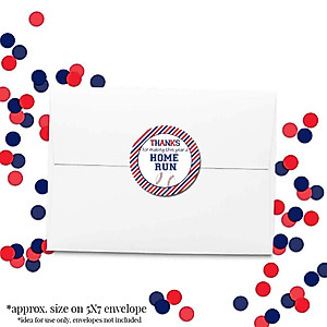 Baseball Home Run Sports Themed Teacher Appreciation Thank You Sticker Labels, 40 2" Party Circle Stickers by AmandaCreation, Great for Envelope Seals & Gift Bags