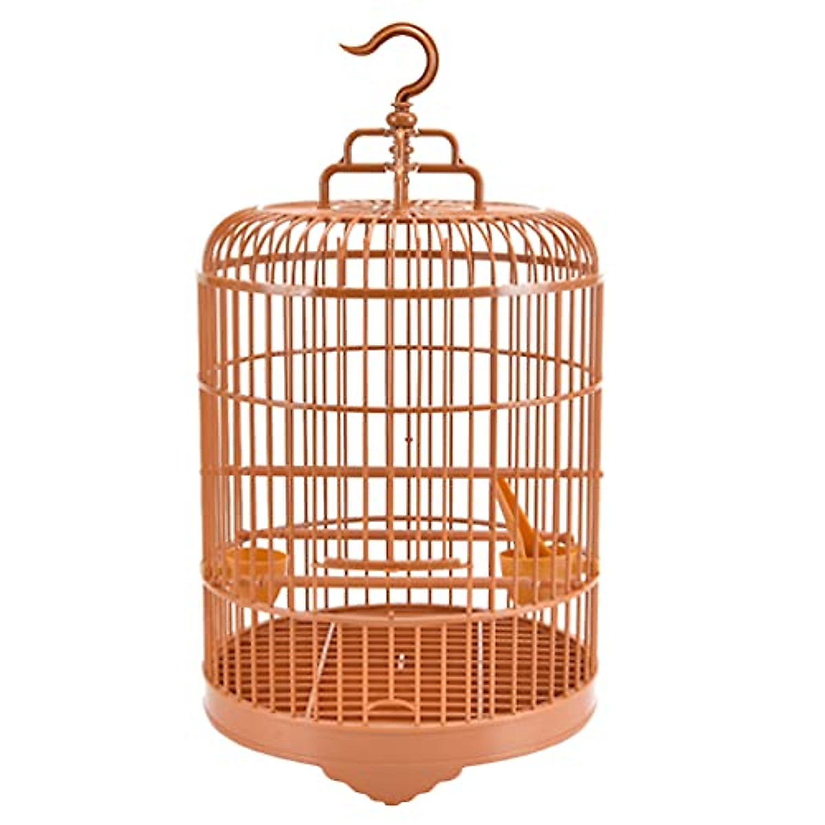 Small Bird Cage Bird Cage Plastic Round Bird Cage with Feeding Bowls and Standing Poles - Hanging Bird Cage for Parakeet Budgie Cockatiel Lovebird Finches Canary - Brown, 10 x 18 Bird Cages