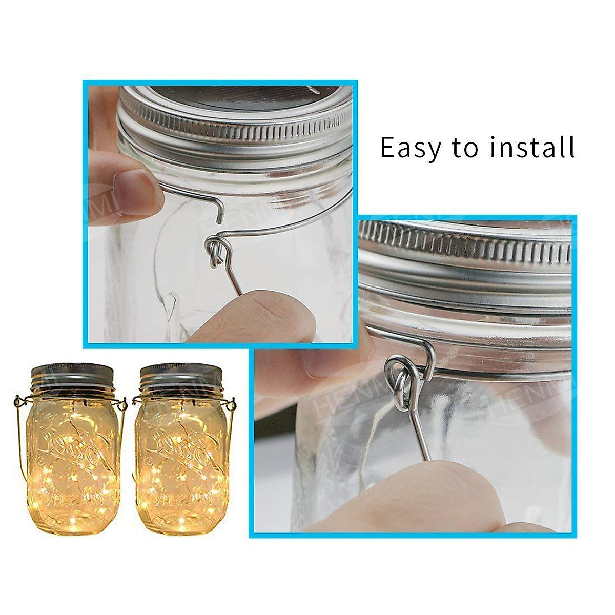 HENMI Mason Jar Wire Hangers 12 Pack Stainless Steel Wire Handles for Regular Mouth Mason Jar Ball Pint Jar Canning Jars,Canning Jars Hanger, Hanging Jars, Jar Hanging Hook, Sliver