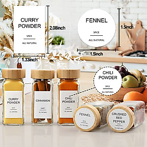 AISIPRIN 24 Pcs Glass Spice Jars with Bamboo Airtight Lids and 398 Labels, 4oz Empty Square Containers Seasoning Storage Bottles - Shaker Lids, Funnel, Brush and Marker Included