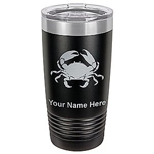LaserGram 20oz Vacuum Insulated Tumbler Mug, Crab, Personalized Engraving Included (Black)