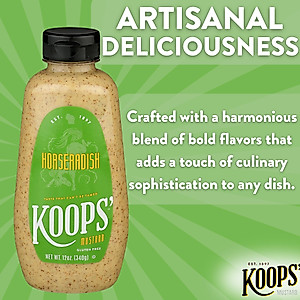 Koops' Horseradish Mustard – Bold and Zesty Horseradish Sauce, Gluten-Free, Kosher, Made in USA, From Quality Mustard Seeds – 12 Oz, Pack of 2