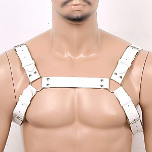 PU Leather Chest Harness Strong And Sturdy Shoulder Strap Body Comfortable Belt Punk Gothic Cosplay Clubwear Costume for Mens (White B)