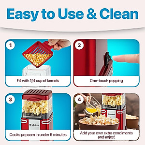 Brookstone Classic Style Popcorn Machine, Air Popper Popcorn Maker Machine Electric, Nostalgia Movie Theatre Popcorn Style, Makes 2 Cups, No Oil, Food Safe, Nostalgia Popcorn Maker, Holiday Gift