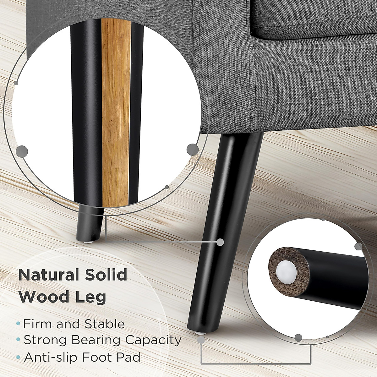 Yaheetech Modern Living Room Chair, Mid-Century Armchair Button Tufted Back and Wood Legs, Vintage Lounge Chair for Bedroom/Home Office/Study, Gray