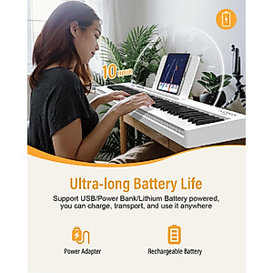 KONIX Folding Piano Keyboard, 88 Keys Full Size Semi-Weighted Foldable Piano, Portable Electronic Keyboard Piano with Light Up Keys, Sustain Pedal, Keyboard Stickers, Music Stand and Piano Bag, White