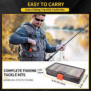 GOTOUR Fishing Lures Accessories Kit with Tackle Box, Fishing Hooks Minnow Crankbait Frog Popper Lure Worm Fishing Spoon Spinner Bait for Bass Crappie, Fishing Gear Freshwater Equipment Gifts for Men