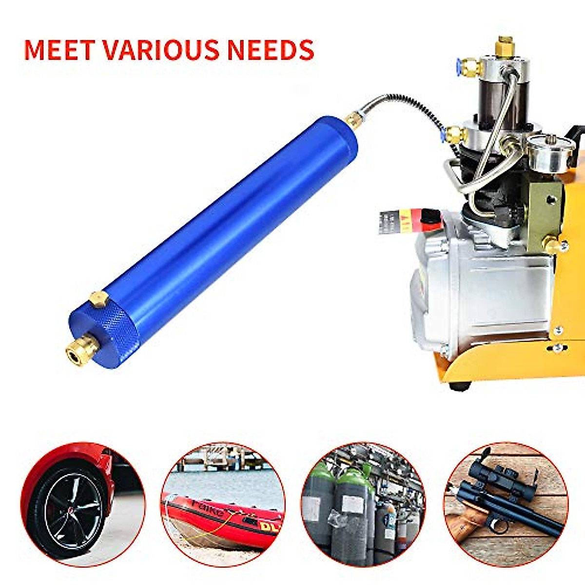30Mpa Oil Water Separator PCP Air Compressor Pump 4500Psi High Pressure Air Filter Diving Separator L300mm OD50mm with 8mm Female and Male Quick Connector (Blue)