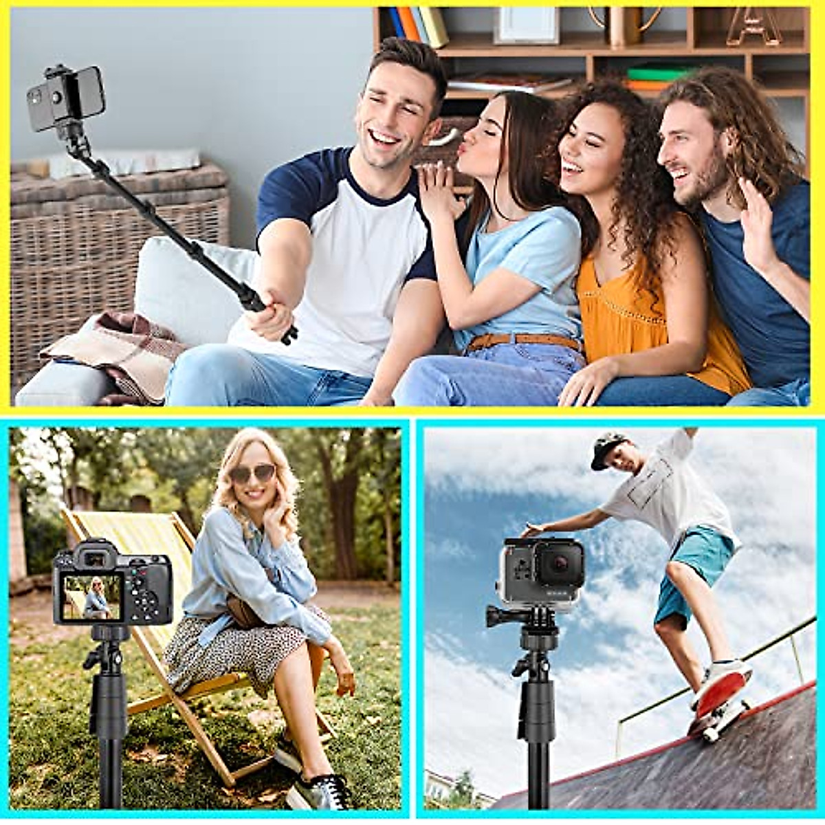 Torjim 67" Phone Tripod, Extendable iPhone Tripod Stand with Wireless Remote & Phone Holder, Aluminum Selfie Stick Tripod for iPhone/Camera/GoPro