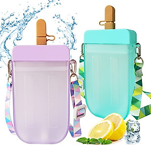 excvalues Kawaii Bear Water Bottle with Straw and Shoulder Strap, 25oz Cute Large Capacity Portable Water Bottles with 3D Stickers for Girls, School (Brown)