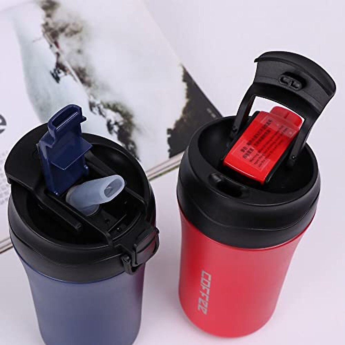 Beeiee Travel Mug with Flip Lid 15oz/450ml Coffee Cup Tumbler Thermos Insulated Coffee Travel Mug,Double Wall Vacuum,304 Stainless Steel