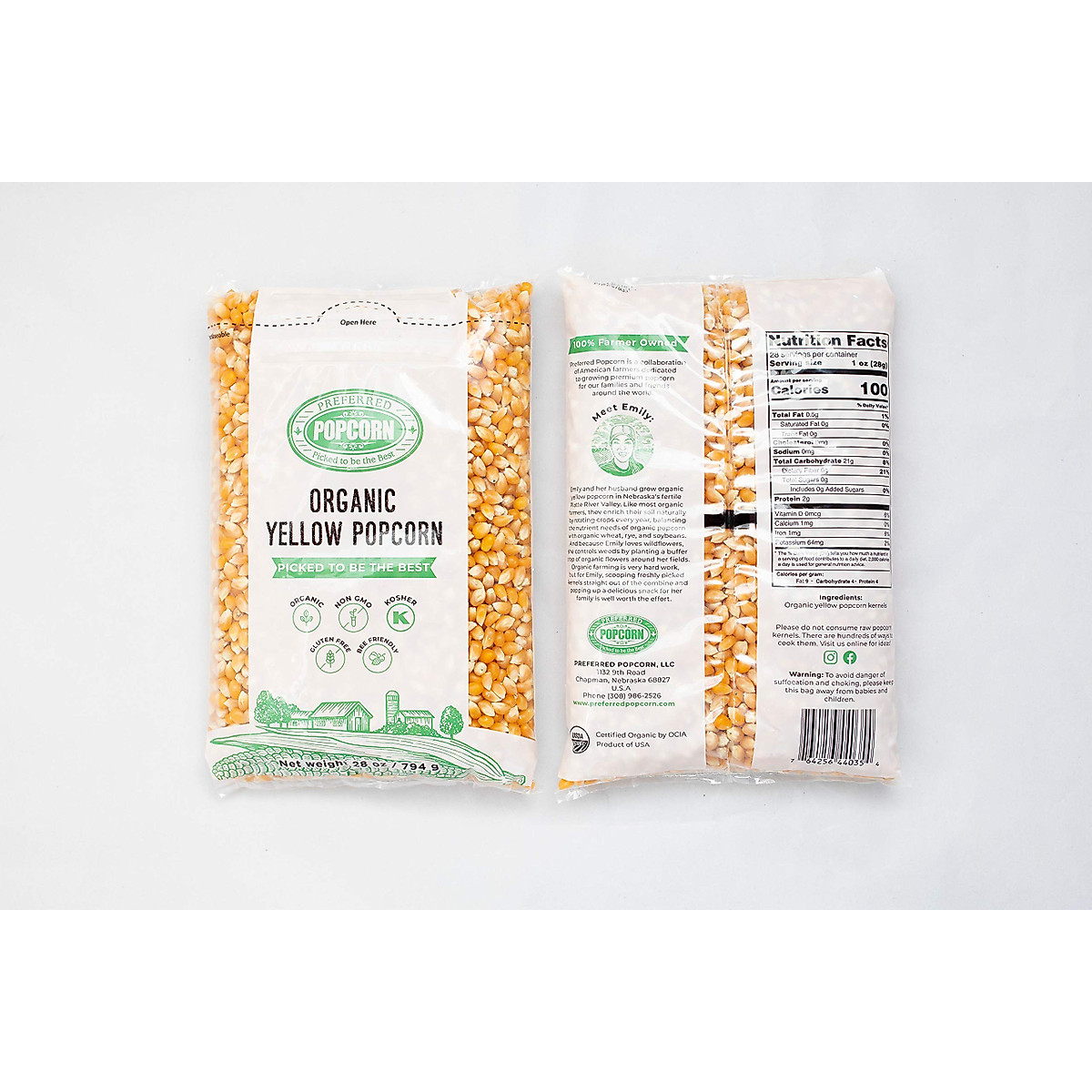 Preferred Popcorn Organic Popcorn, 28 Ounce bag, Pack of 4, 30 Servings Per Bag