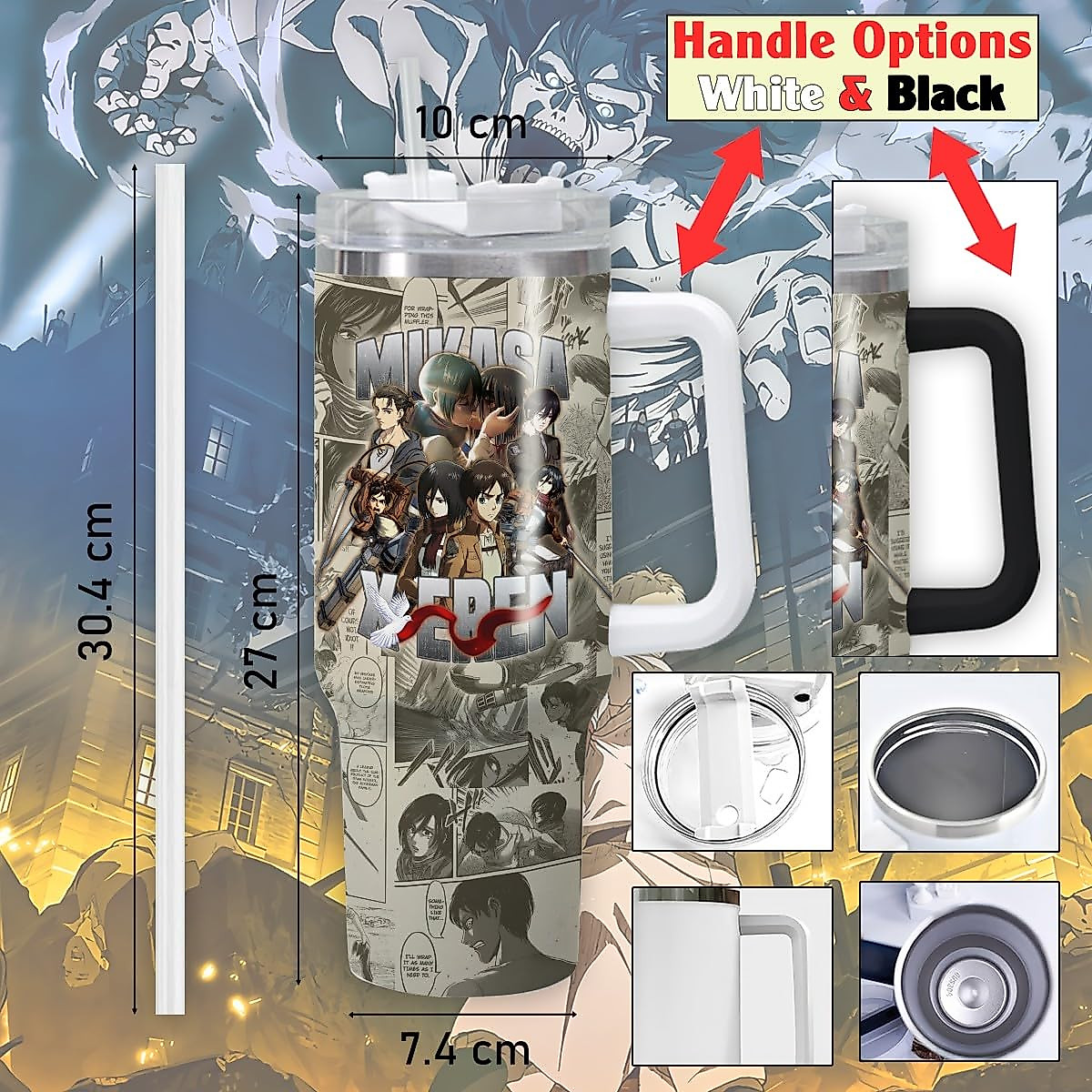 TEEDUU Tumbler M1kasa Insulated Tumbler With Handle Stainless Steel Double Wall Vacuum AOT Anime Tumblers Hot Cold Tea Coffee Travel Cup Thermos Mug Birthday Gift Men Women