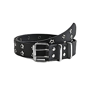 UICIOP Gothic Belt Star Rivet Double Needle Buckle PU Leather Belt Men's and Women's Jeans Fashion Belt (black,one size)