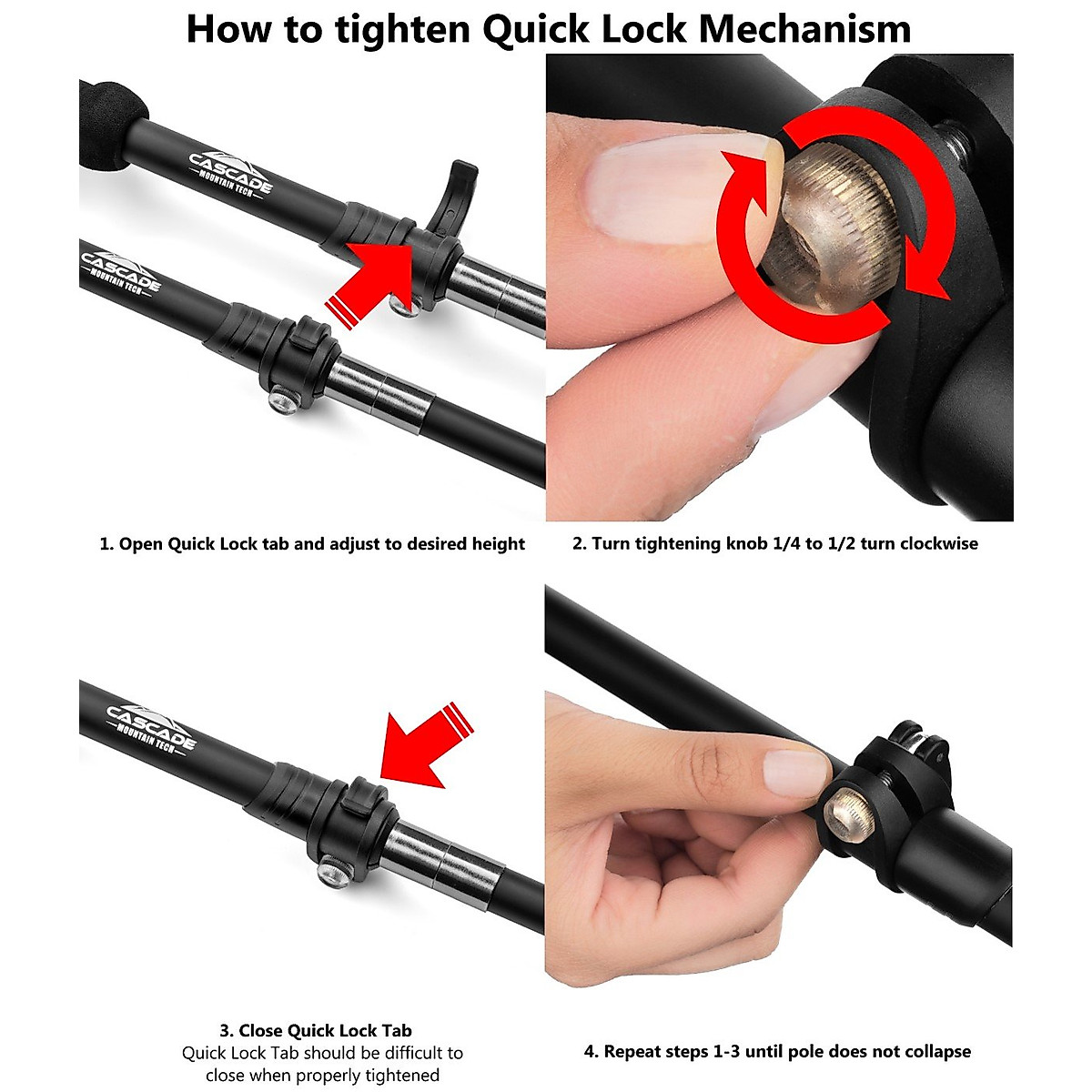 Cascade Mountain Tech Trekking Poles - Carbon Fiber Folding Walking Sticks with Quick Adjustable Locks, Black (Set of 2)