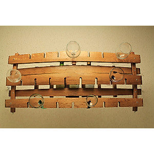 Hanging wine bottle and glass rack made from oak wine barrel staves