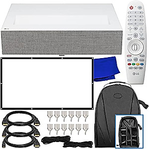 Ultimaxx Projector Bundle + LG CineBeam HU715QW 2500-Lumen XPR 4K UHD Smart Home Theater Laser Ultra-Short Throw DLP Projector + 120” Foldable Projection Screen w/ 12x Wall Mounts & More (21pc Bundle)