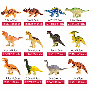 HAPTIME Plastic Assorted Mini Dinosaur Figures, Little Dinosaur Figurine, Small Dino Toy 1.5 inch - 3 inch, Great for Dino Cake Topper, Easter Eggs Filler, Pack of 12