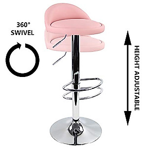 KKTONER PU Leather Round Bar Stool with Back Rest Height Adjustable Swivel Pub Chair Home Kitchen Bar stools Backless Stool with Footrest (Pink)