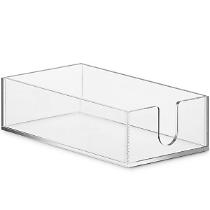 BloominGoods Guest Towel Napkin Holder For Bathroom Or Kitchen - Clear Acrylic Hand Towel Storage Tray - Classic Rectangle Napkin Holder For Table, Dining table.