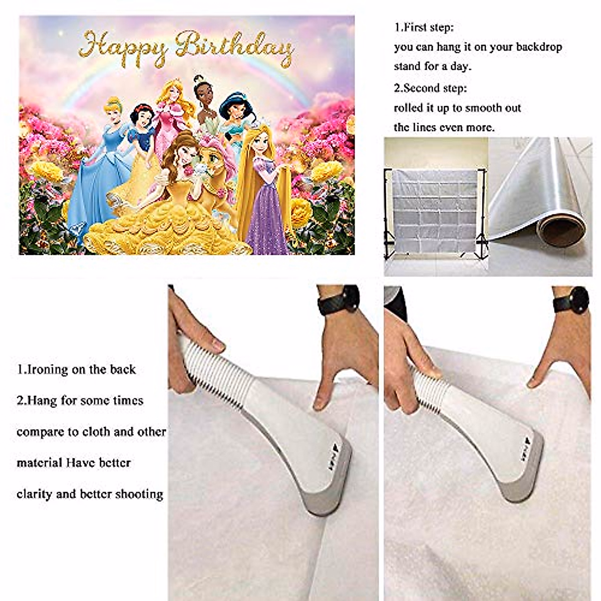 BWW Princess Happy Birthday Backdrop Colorful Rainbow Flowers Photo Backdrop Fairy Tale Little Girl Princess Birthday Party Background Multicolor Glitter Photography Background 5x3ft