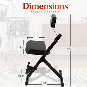 PYLE Drum Throne - Guitar Stool, Foldable & Portable Chair w/ Backrest & Footrest, Adjustable Music Stool for Adults, Padded Cushioned Seat & Back