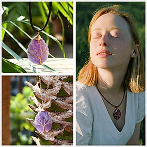 POTESSA Crystal Necklace Healing Amethyst Crystals Necklace Leather Cord Choker Chakra Gemstone Jewelry