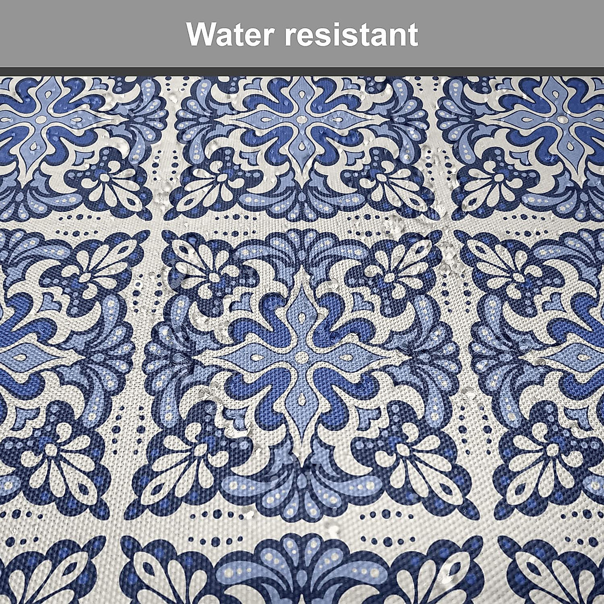 Lunarable Azulejo Chair Seating Cushion Set of 4, Ethnic Portuguese Ceramic Tiles Like Mosaic Motifs Traditional Design, Anti-Slip Seat Padding for Kitchen & Patio, 16"x16", Ivory and Lavender Blue