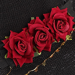 Halloween Witch Hat Head Ornament Headwear with Rose Big Bow Decoration Hat Cosplay Party Props