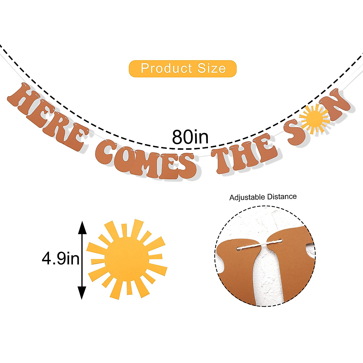 Here Comes The Son/Sun Baby Shower Banner - Boy Baby Shower Decor,It'S A Boy, Baby Shower Party Photo Props Banner, Baby Boy Letter Garland (BANNER COME SUN)