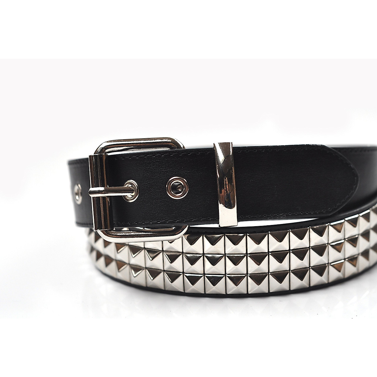 foolsGold 3 Row Pyramid Studded Stud Black Belt XL (40" - 44")
