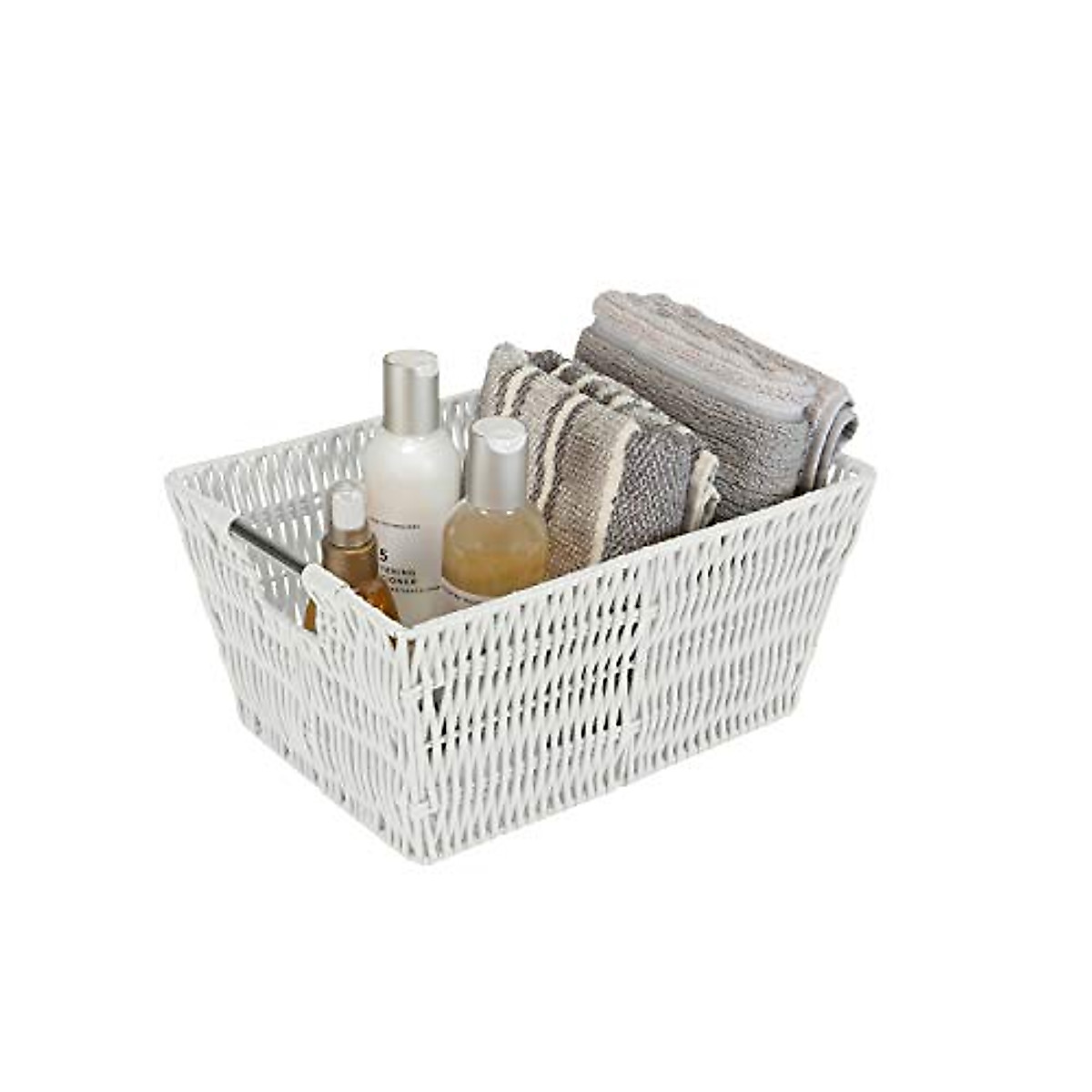 Simplify 3 Pack Set Woven Baskets with Handles, for Storage, Blankets, Toys, Books, Ideal for Home, Office, Dorm, Playroom, Closet, in White 3 Piece Rattan Tote