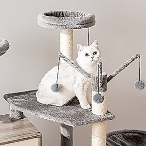 HOOBRO Cat Tree with Litter Box Enclosure, Cat Tower with Scratching Posts for Indoor Cats, All-in-One Wooden Cat House Furniture, Cat Condo with Hammock, Detachable Teaser Sticks, Greige BG14MZ03