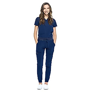 Dagacci Medical Uniform Women and Men Unisex 4-Way Stretch Jogger Scrub Set, Navy, M
