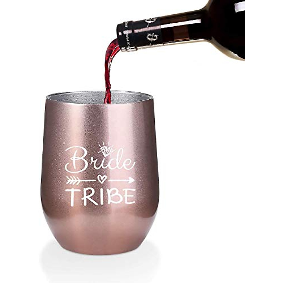 Bride to Be Champagne Flute | 12 oz Bride Tribe Stainless Steel Wine Tumblers | Engagement Wedding Gifts Bridesmaids Mugs Bachelorette Party Supplies & Games | Insulated Skinny Rose Gold Cups
