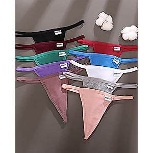 FINETOO 10 Pack G-String Thongs for Women Cotton Panties Stretch T-back Tangas Low Rise Hipster Underwear Sexy S-XL (10 pack thongs, Small)