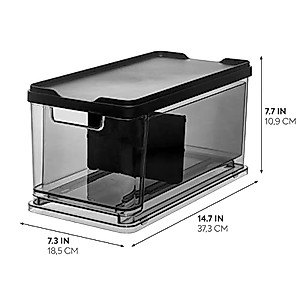 iDesign The Sarah Tanno Collection Medium Stacking Cosmetic Drawer Organizer with Lid and Divider, Smoke/Black