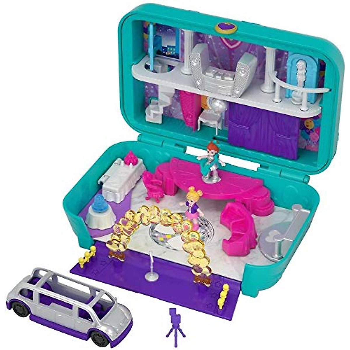 Polly Pocket Hidden Places Dance Par-taay! Case with Dance Theme, Dolls & Accessories
