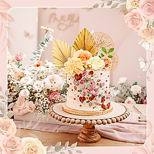 Flower Cake Toppers Boho Cake Decorations Happy Birthday Cake Toppers with Artificial Rose Gold Palm Leaves Ginkgo Leaves and Balls for Mother's Day Birthday Party Wedding Baby Shower