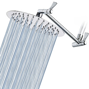 8'' Rain Shower Head with 11'' Adjustable Extension Arm - Eolax High Pressure Rainfall Showerhead Solve Low Water Pressure and Flow - Bathroom Fixed Shower Heads Made of 304 Stainless Steel - Chrome