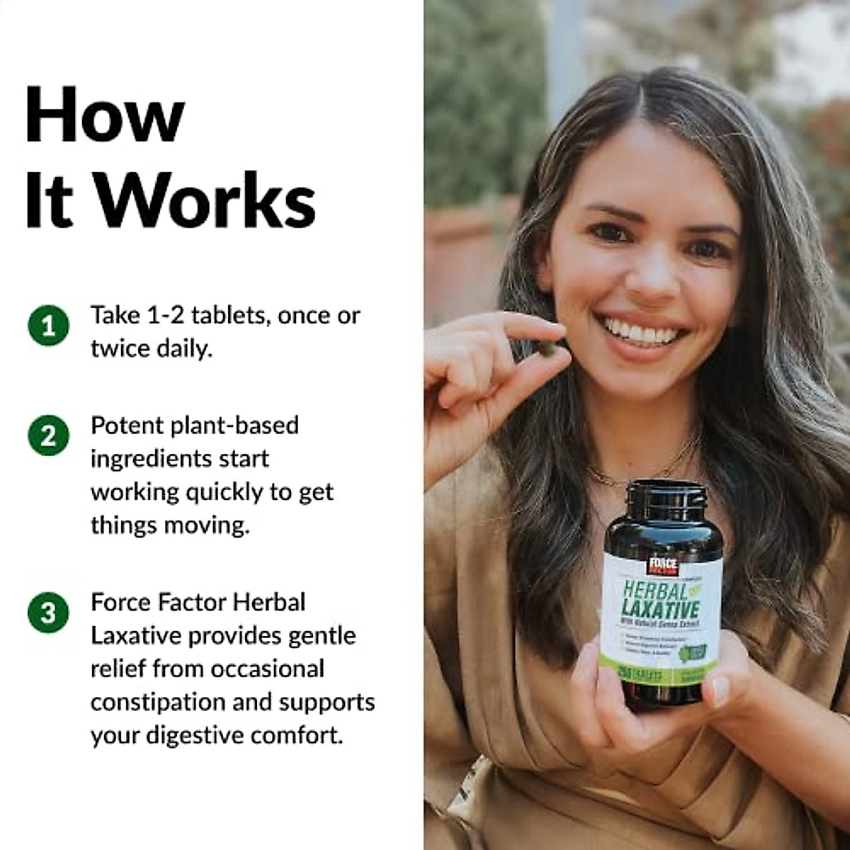 FORCE FACTOR Herbal Laxative for Constipation Relief for Adults, Digestion Supplement Made with Senna to Cleanse, Detox, and Soothe, Laxatives for Constipation for Women and Men, 250 Tablets