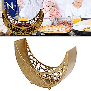 Ramadan Food Tray, Ramadan Tray Moon Shape Large Capacity 11.8x8.3x3.1in Decorative Iron Serving Tray for Islam Muslim Eid Holiday