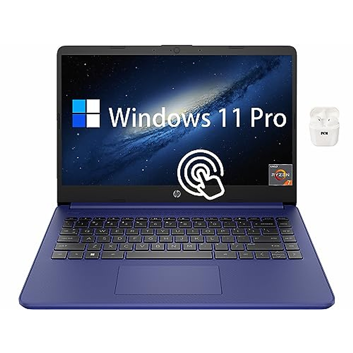HP 14 Inch Touchscreen Business Laptop, AMD Ryzen 7 5700U, 32GB RAM, 1TB SSD, Windows 11 Pro, SD Card Reader, Long Battery Life, Blue, PCM