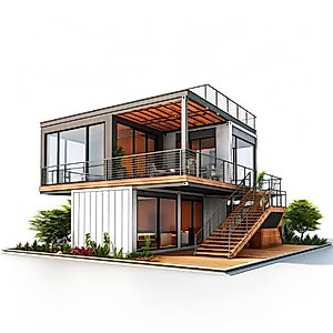Double Story Modern Modular prefab Tiny Home House for Adults to Live in, prefabricated House Shipping Container Home Water Resistant Fully Customizable Color, prefab Expandable House