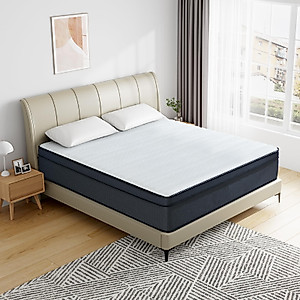 Generic King Mattress 12 inch Memory Foam and Spring Hybrid Mattress Fiberglass Free Gel Memory Foam Mattress in a Box，Blue