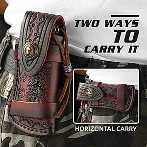 Generic Leather Folding Knife Pouch with 4" Folding Knife Holster and Belt Ring