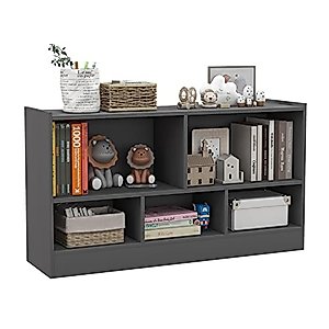 MEDIMALL 5 Cube Kids Toy Storage Organizer, 2-Tier Wooden Storage Cabinet Rack for Books Toys, Open Bookshelf Display Cabinet for Kids Room Playroom School Classroom